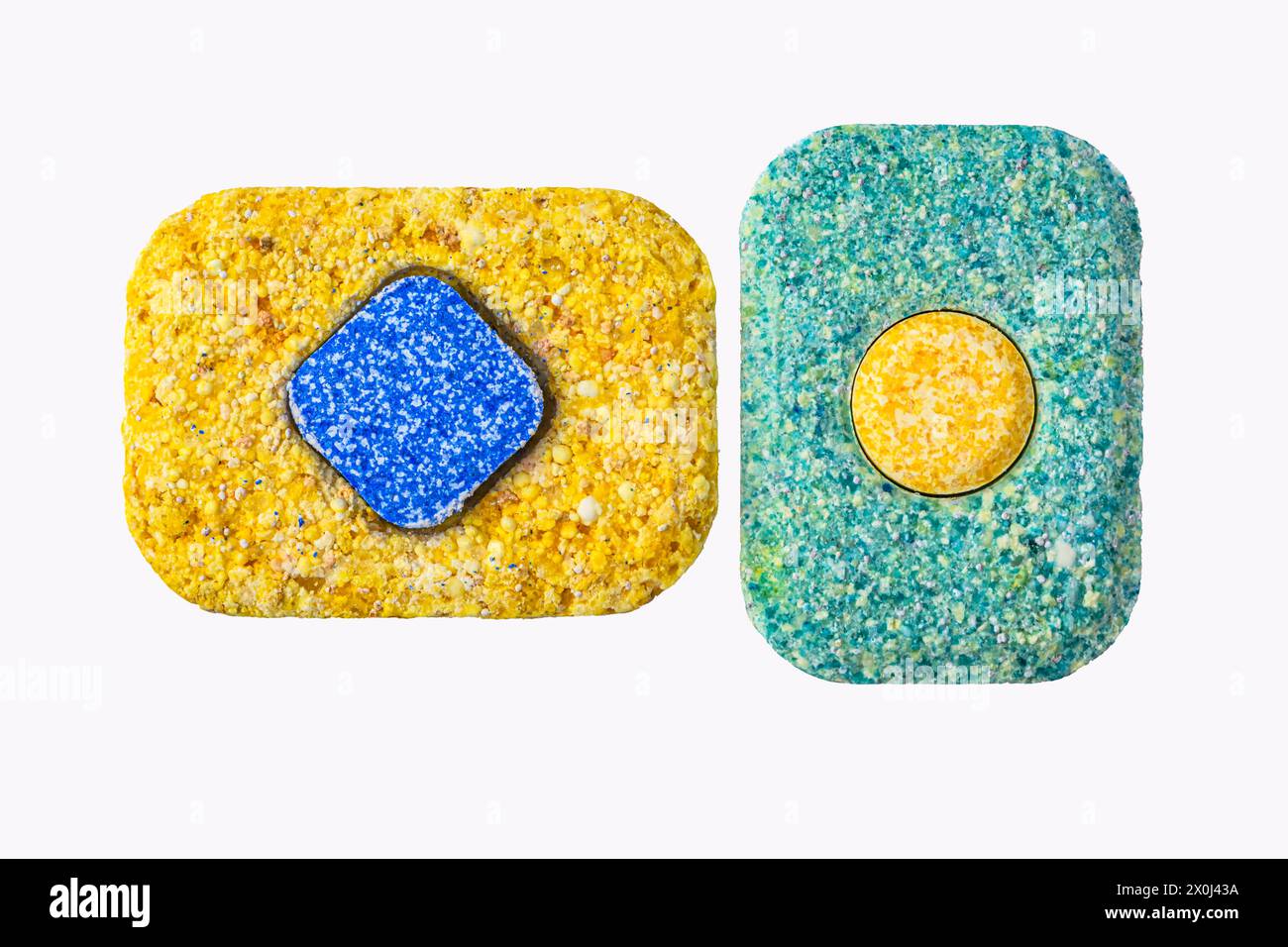 tablets for washing dishes in a dishwasher on a white background. High ...