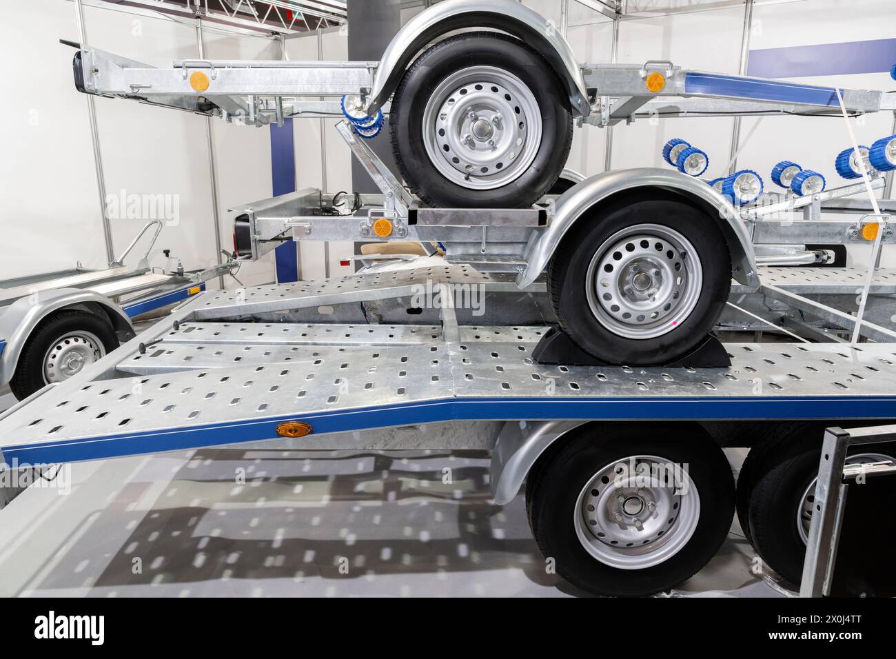 Different car trailers for sale Stock Photo - Alamy