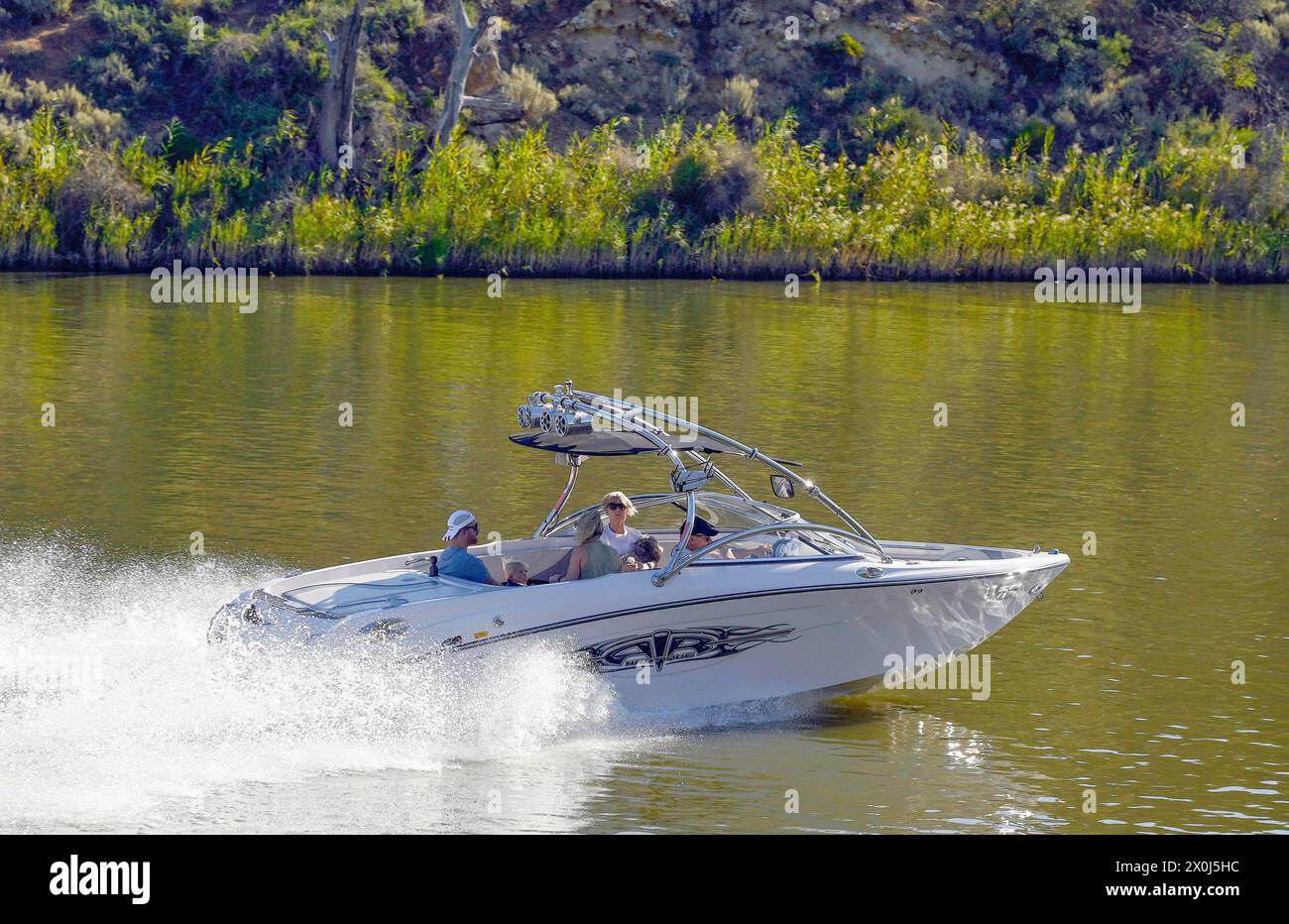 A detail view of a speed boat. Australia’s longest river is 2.520 km ...