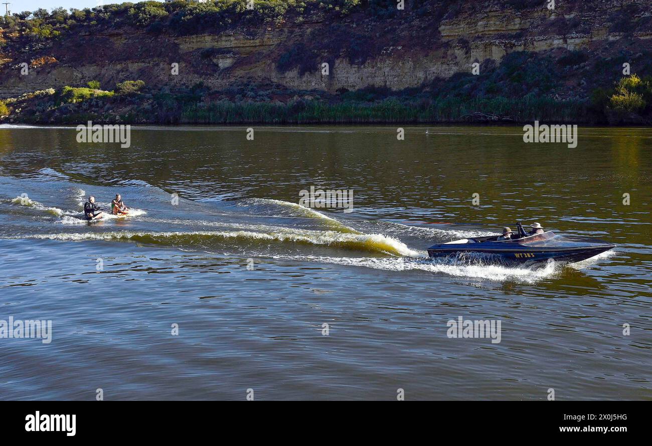 A general view of a speed boat and wake boarding. Australia’s longest ...