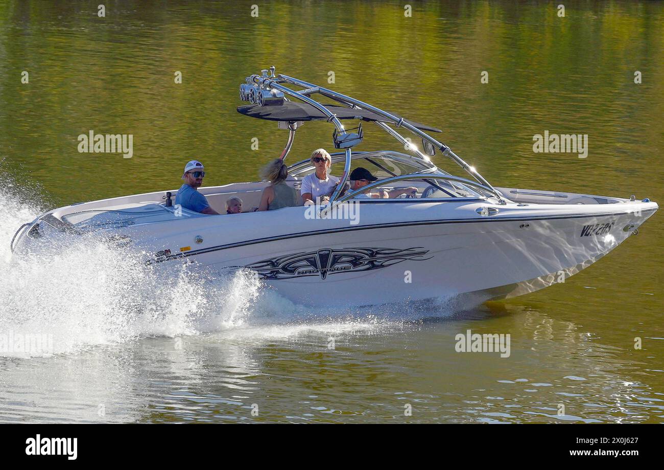 A detail view of a speed boat. Australia’s longest river is 2.520 km ...