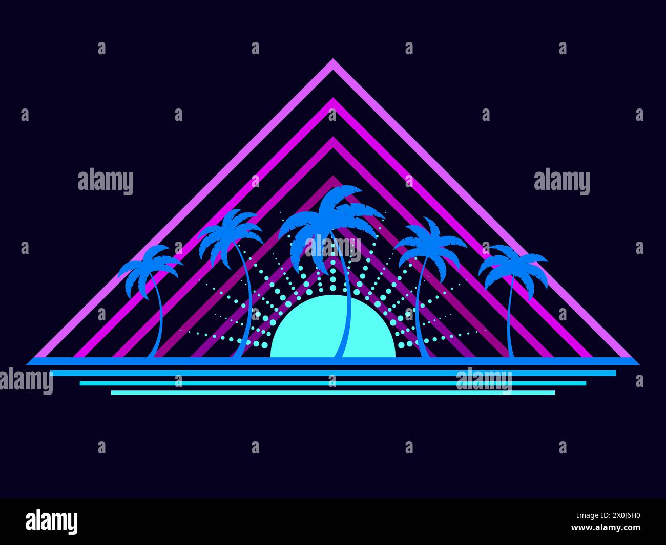 Palm trees in the style of line art in the style of the 80s. Tropical ...