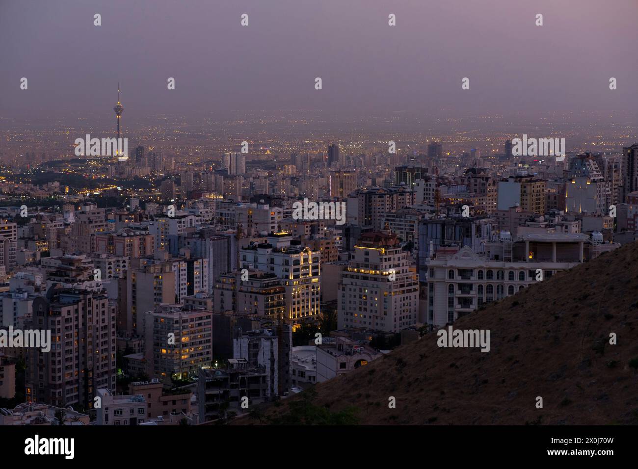 Tehran city view in the evening and the high-rise buildings Stock Photo ...