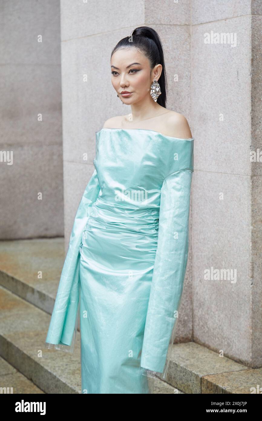 MILAN, ITALY - FEBRUARY 23 , 2024: Jessica Wang before Sportmax fashion ...