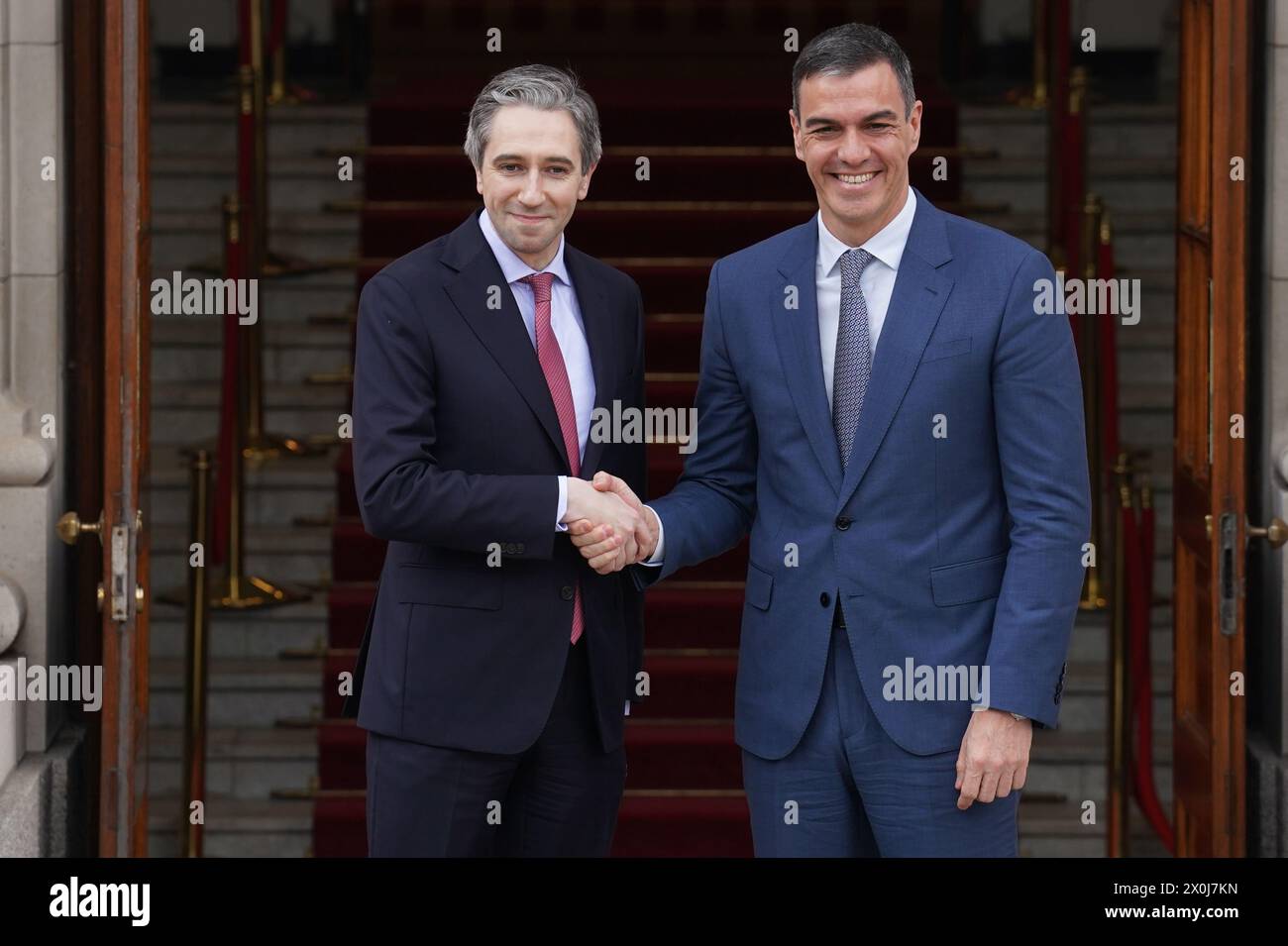 Taoiseach Simon Harris (left) welcomes Spanish Prime Minister Pedro ...