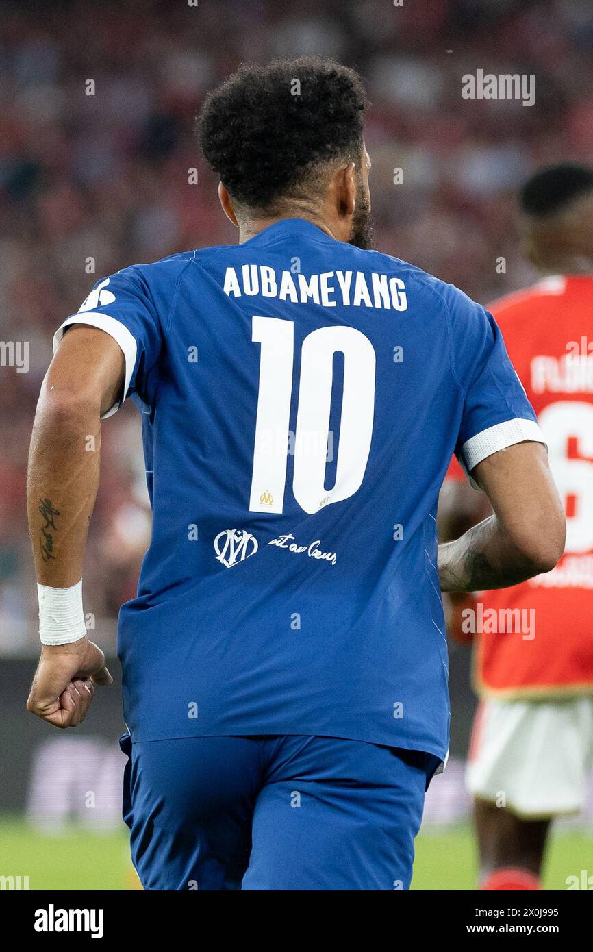 April 11, 2024. Lisbon, Portugal. Marseille's forward from Gabon Pierre Aubameyang (10) in ...