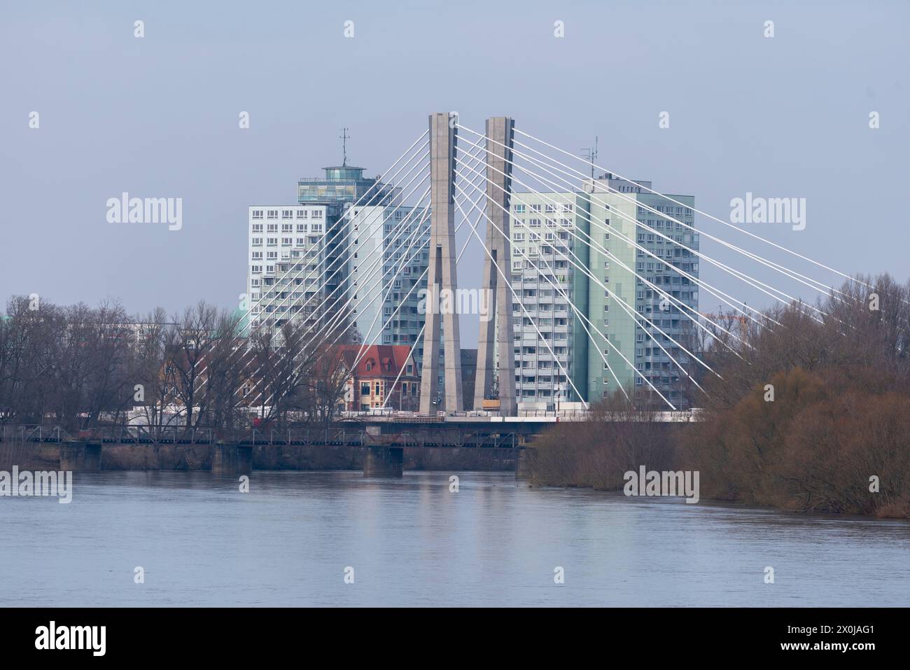 Kaiser-Otto-Brücke and high-rise buildings behind it, Magdeburg, Saxony ...