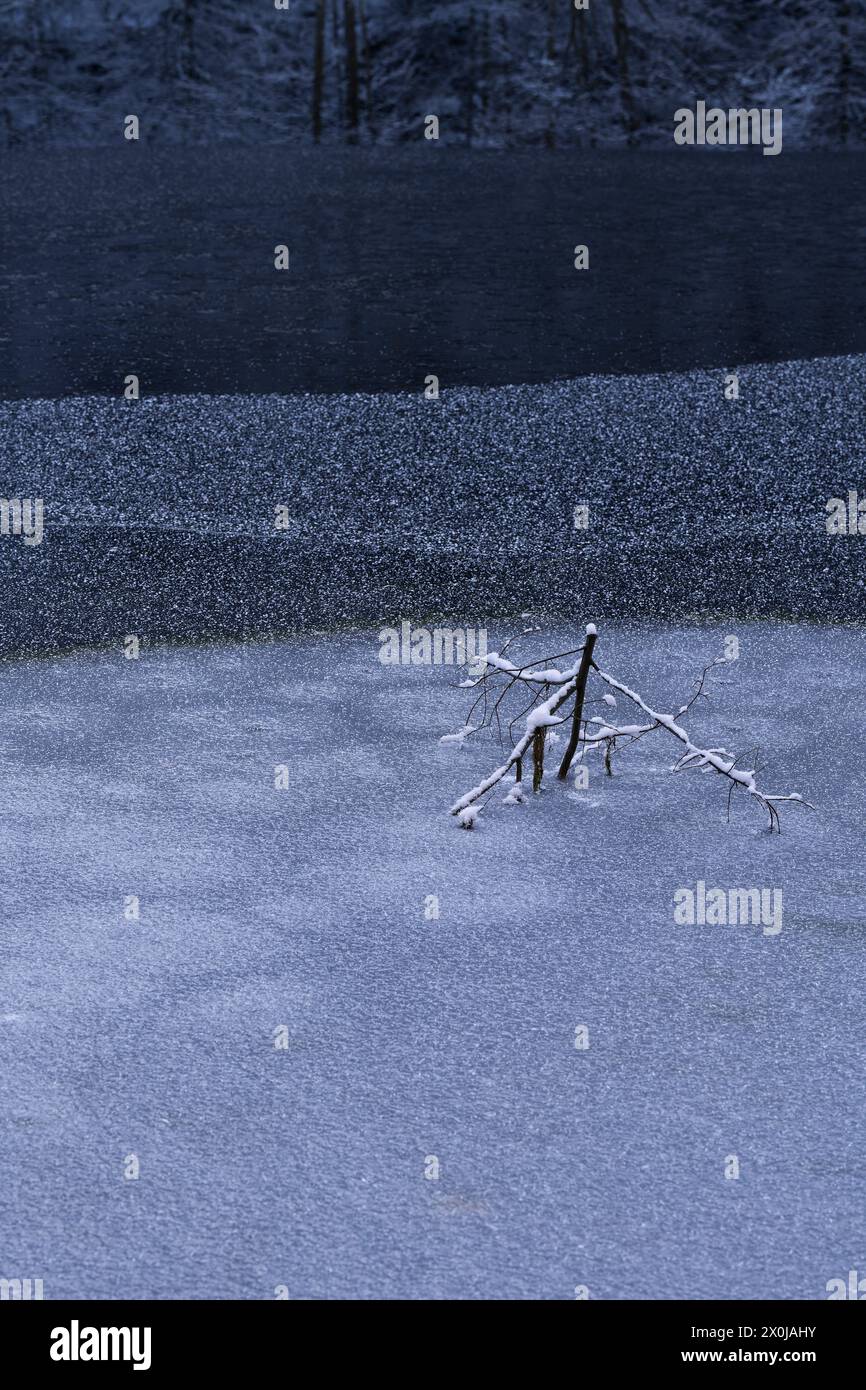 Ice formation on a lake, patterns and structures in the ice, frozen ...