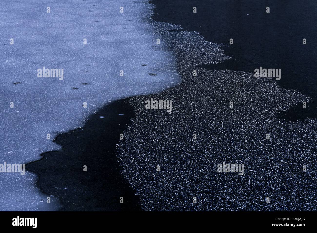 Ice formation on a lake, filigree patterns and structures in the ice ...