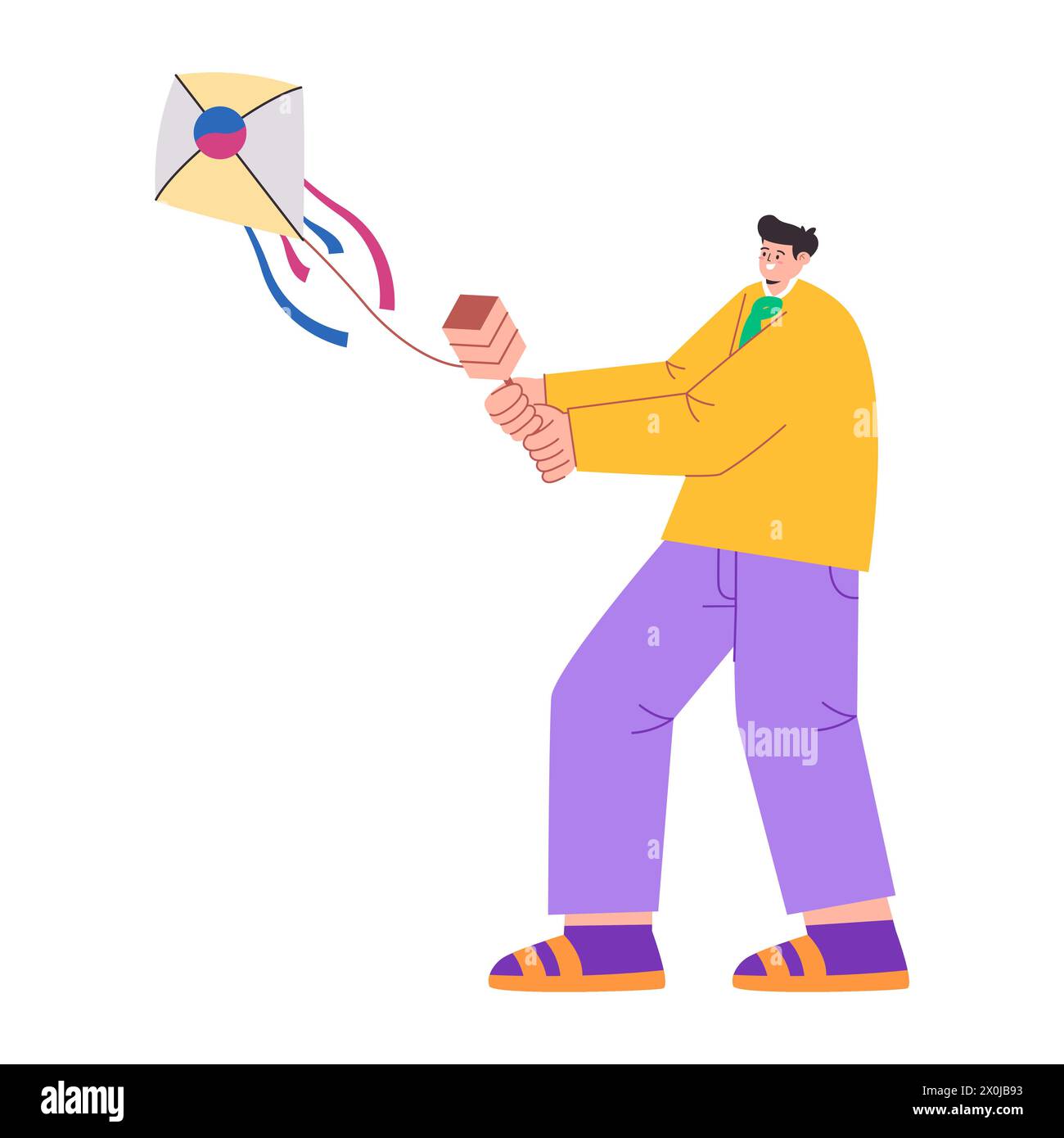 young man smile expression playing korean kite traditional game leisure ...
