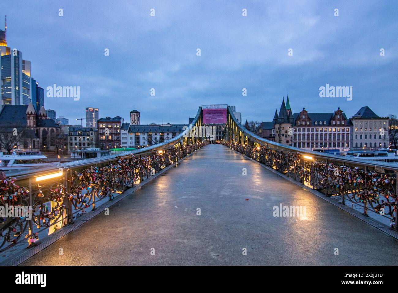Iron footbridge with love locks on the railing hi-res stock photography ...