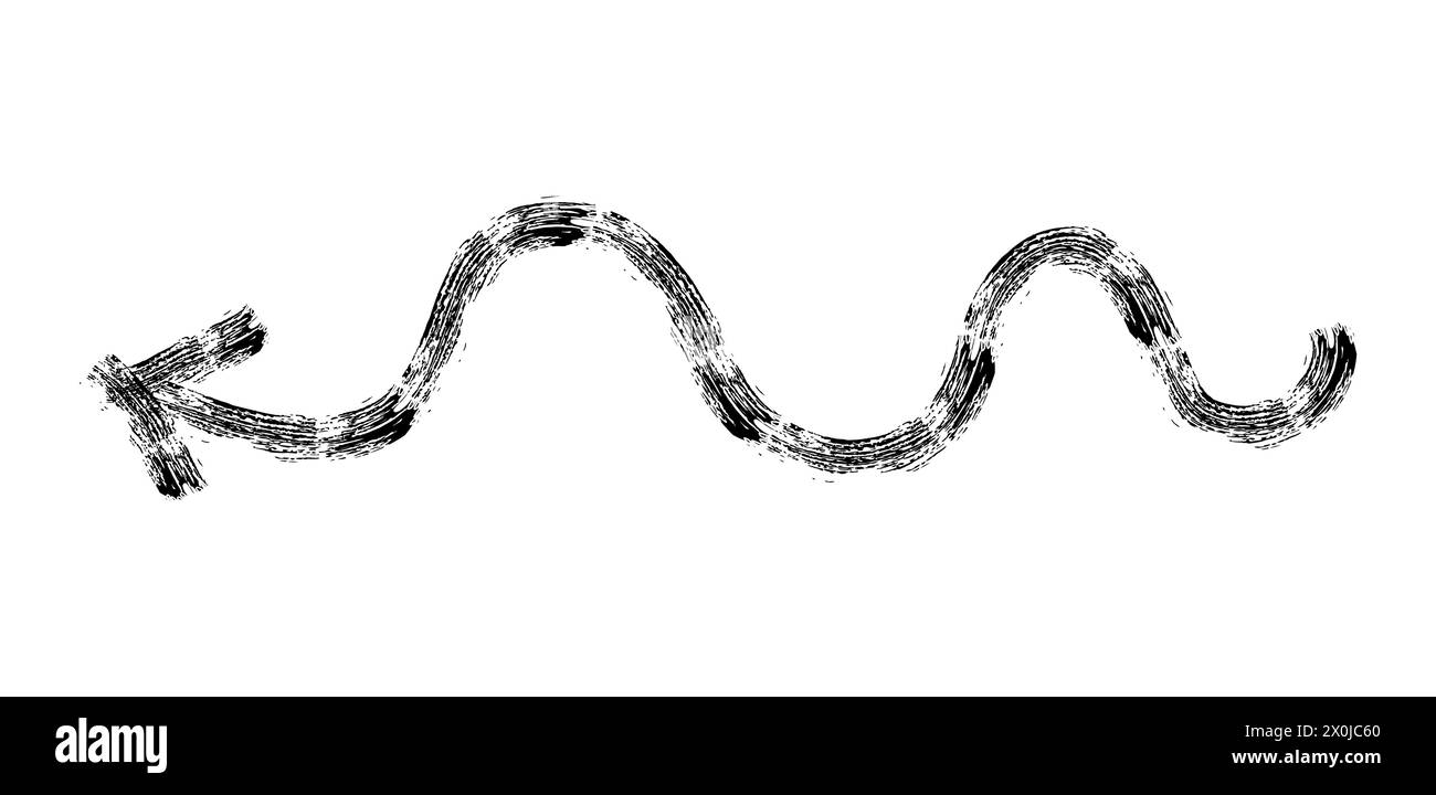 Hand drawn simple wavy arrow drawn with wax crayon, chalk or charcoal ...