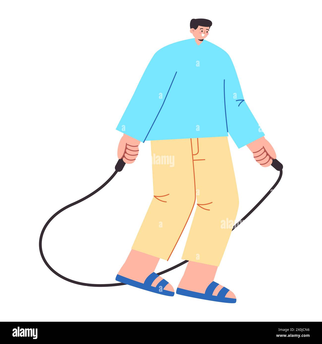 handsome man jumping playing skipping rope healthy sport workout ...