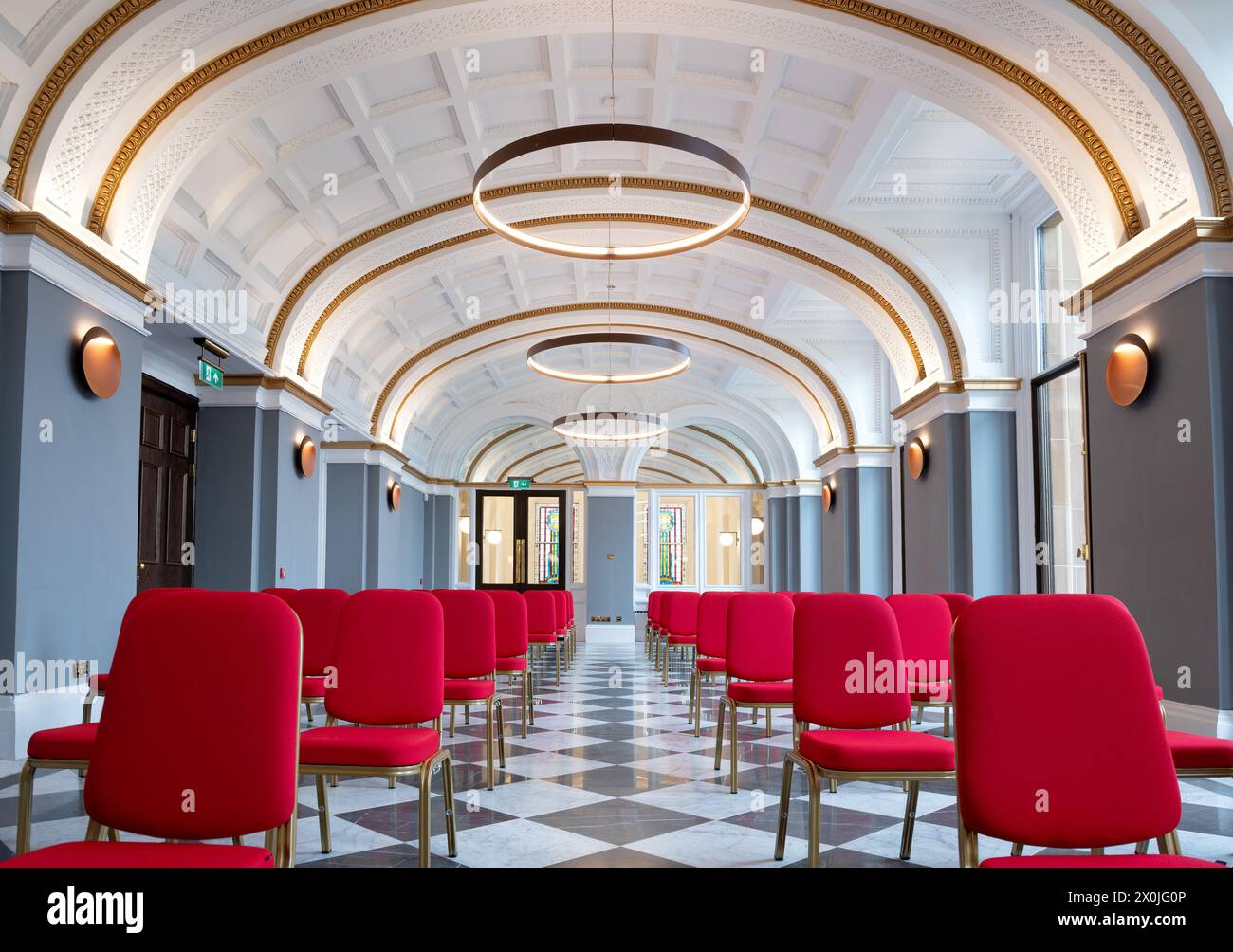 Ornate ceiling and marble floor within a function room of the newly ...