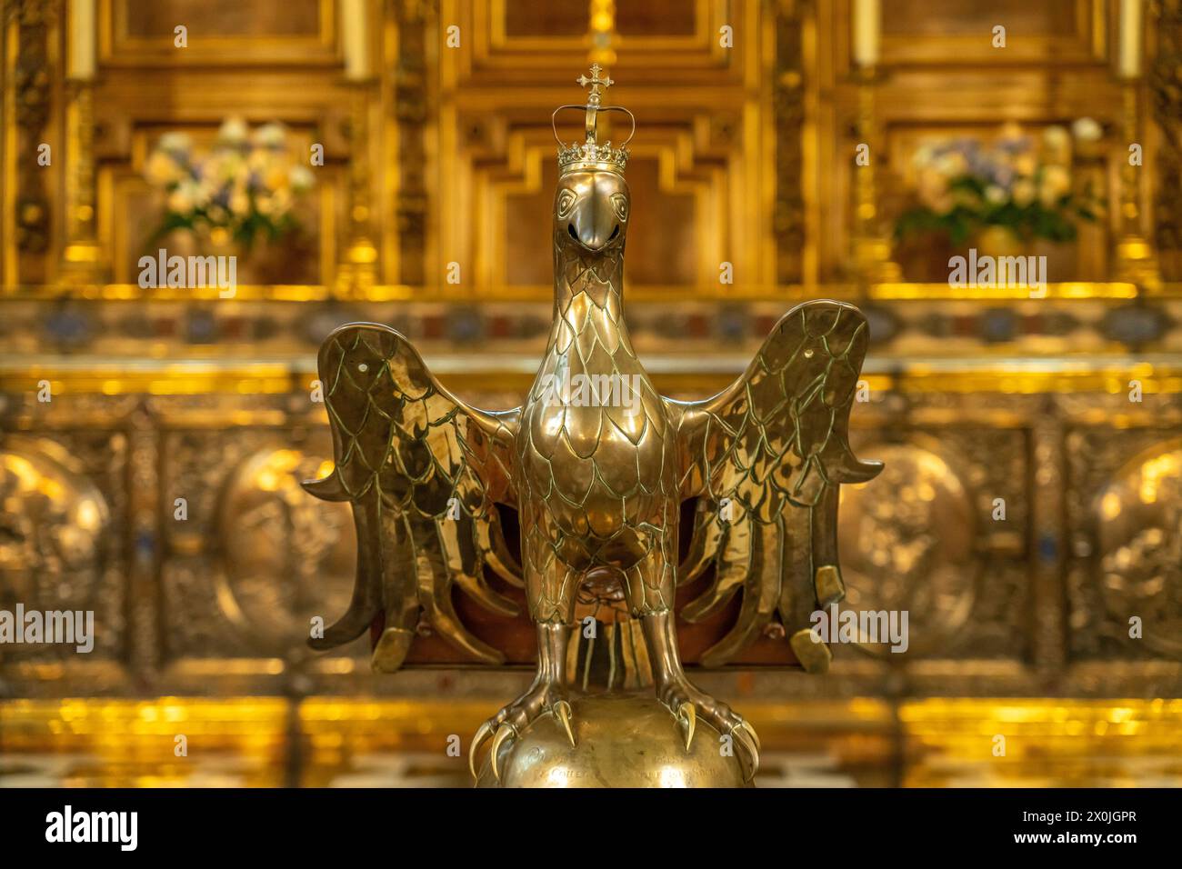 Eagle lectern in the interior of the chapel of Balliol College ...