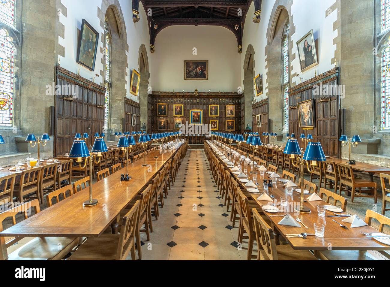 Medieval dining room of the New College of the University of Oxford, Oxfordshire, England, Great ...