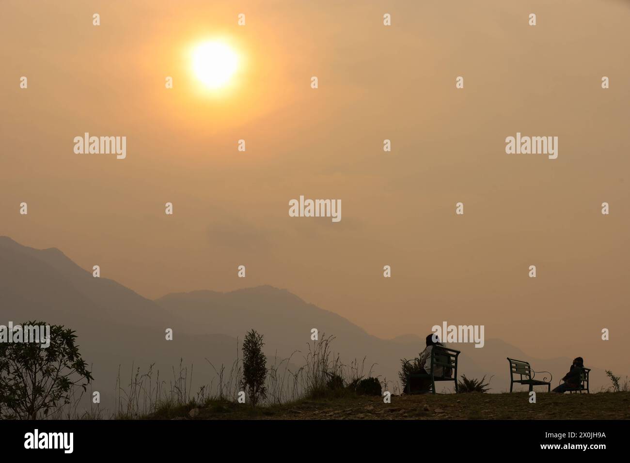 Last sunset of Nepali Year 2080 BS Couples sit on the bench and watch ...