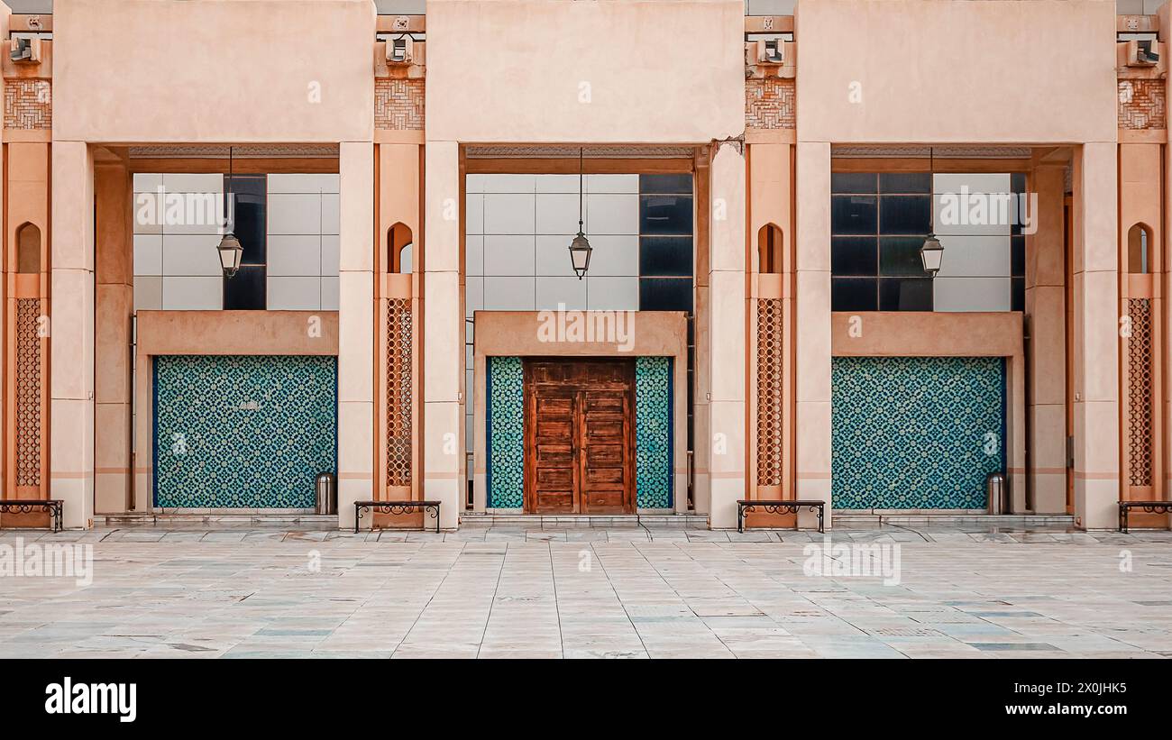 front facade with access to the hall of the Grand Mosque of Kuwait City ...