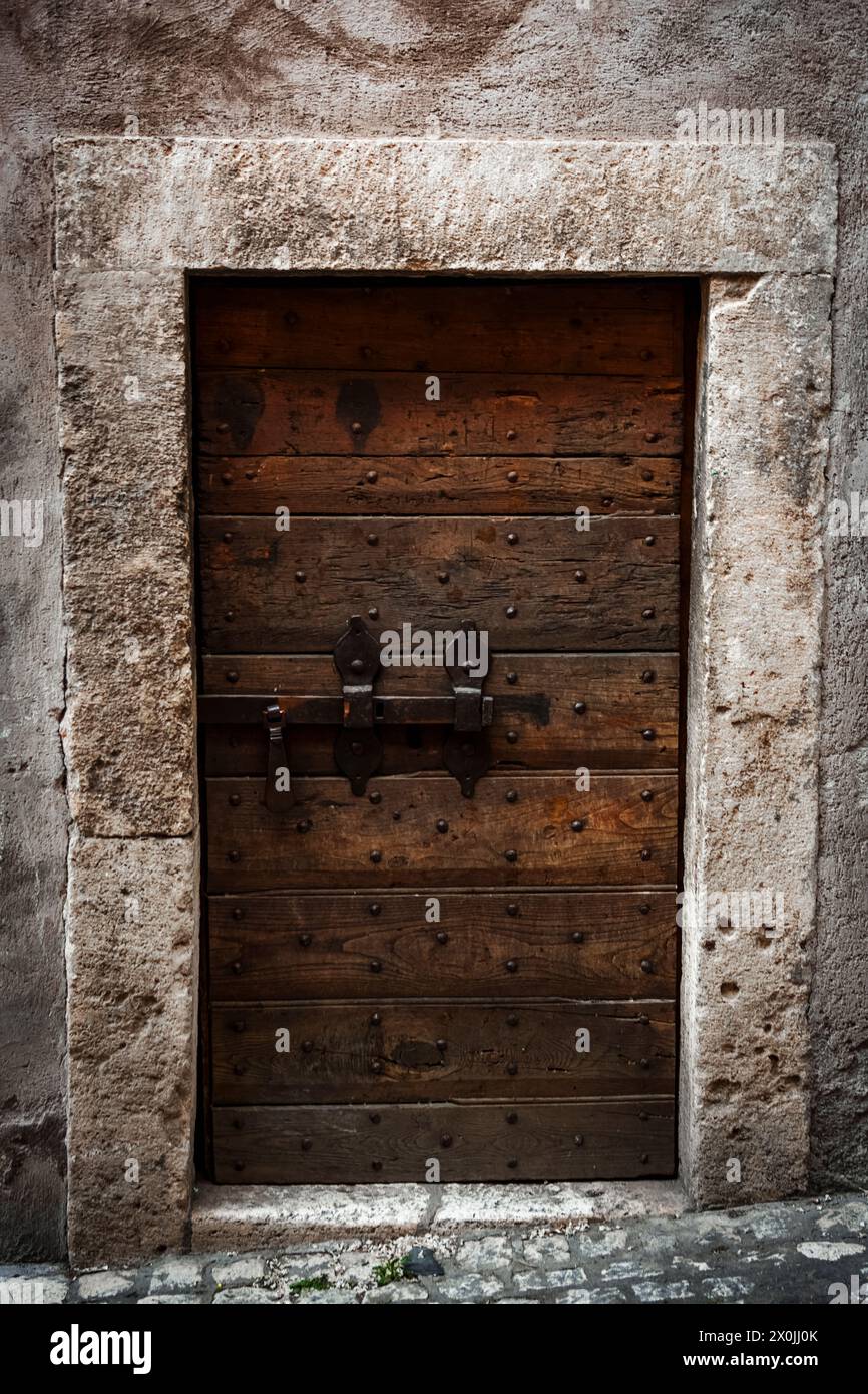 a beautiful medieval entrance door in solid wood Stock Photo - Alamy