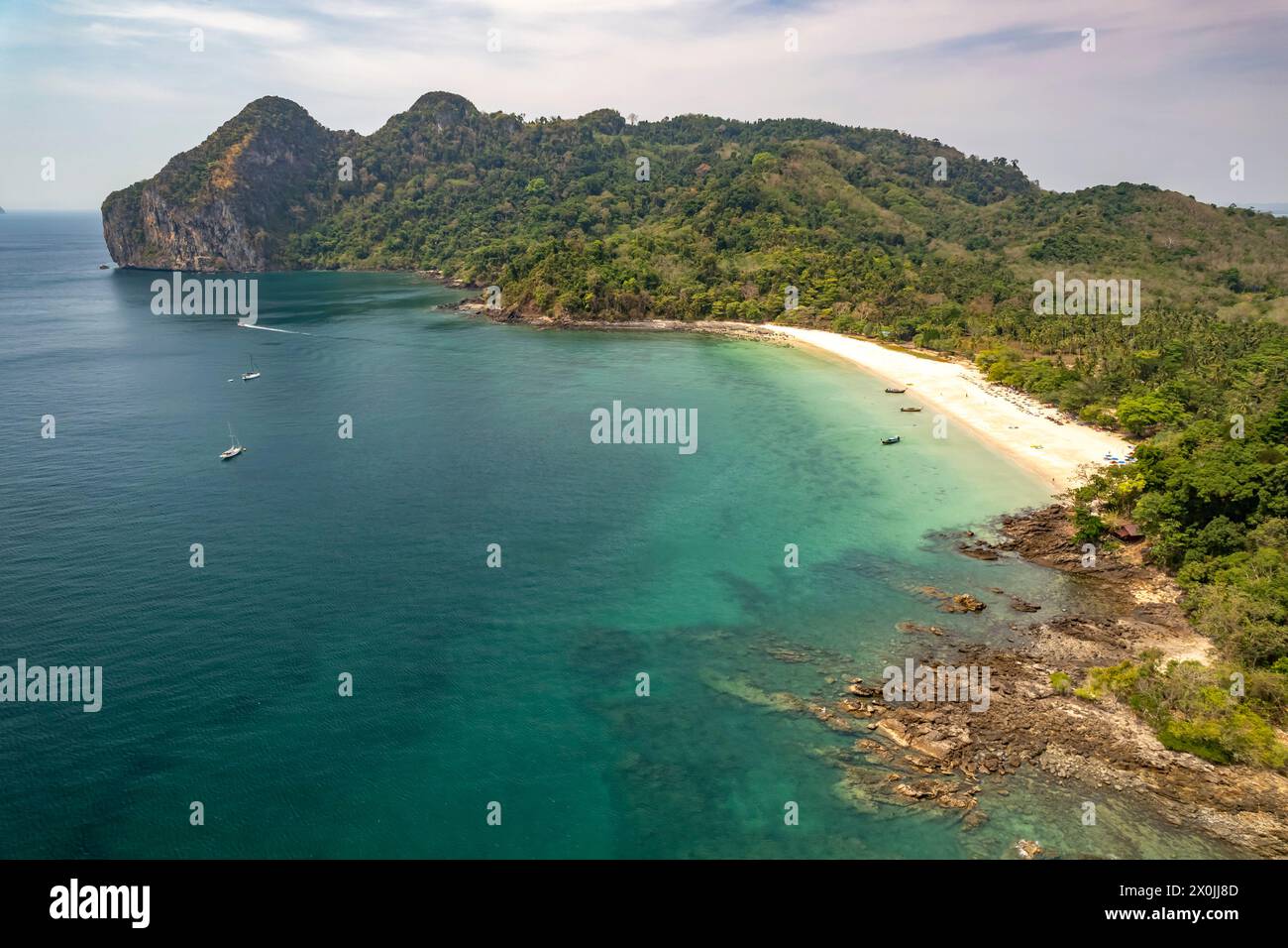 Farang or Charlie Beach seen from the air, Koh Mook Island, Andaman Sea ...