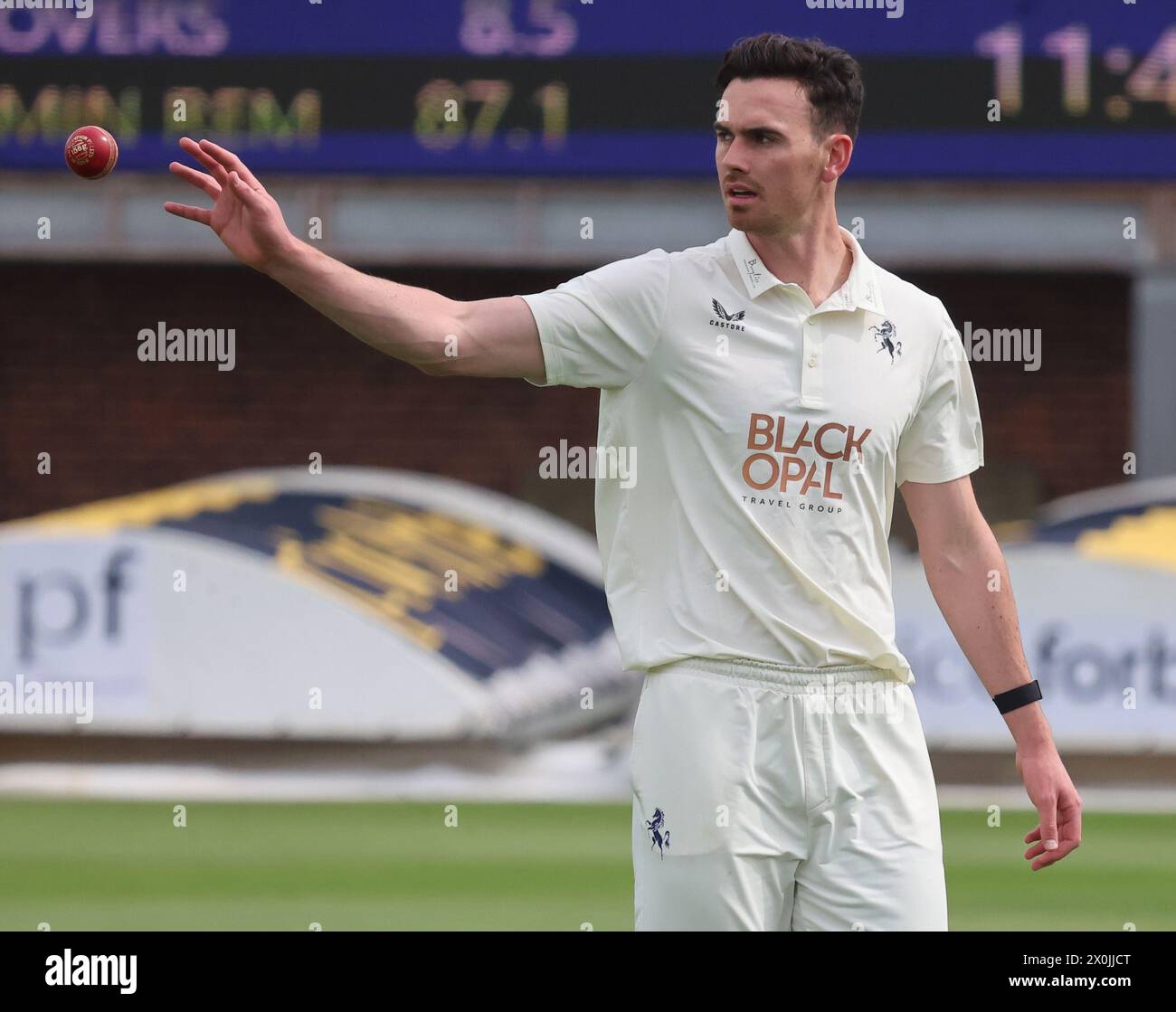 Chelmsford, UK. 12th Apr, 2024. Nathan Gilchrist of Kent CCC in action ...