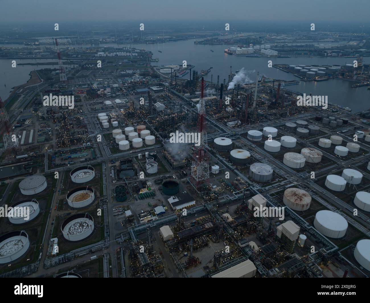 Oil refinery in the port of Antwerp, Belgium. processing, refining and ...
