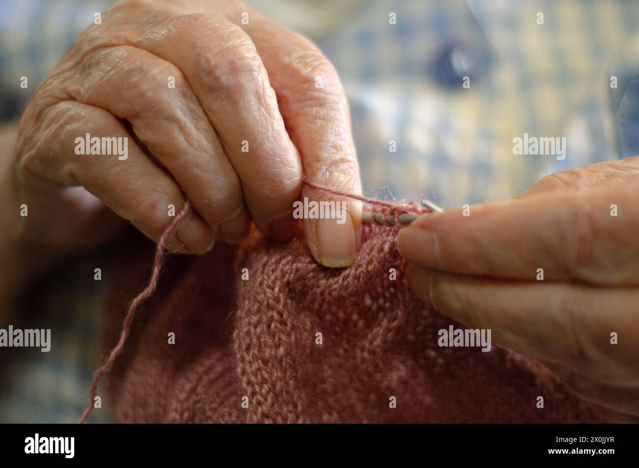 Old woman knitting at home Stock Photo - Alamy