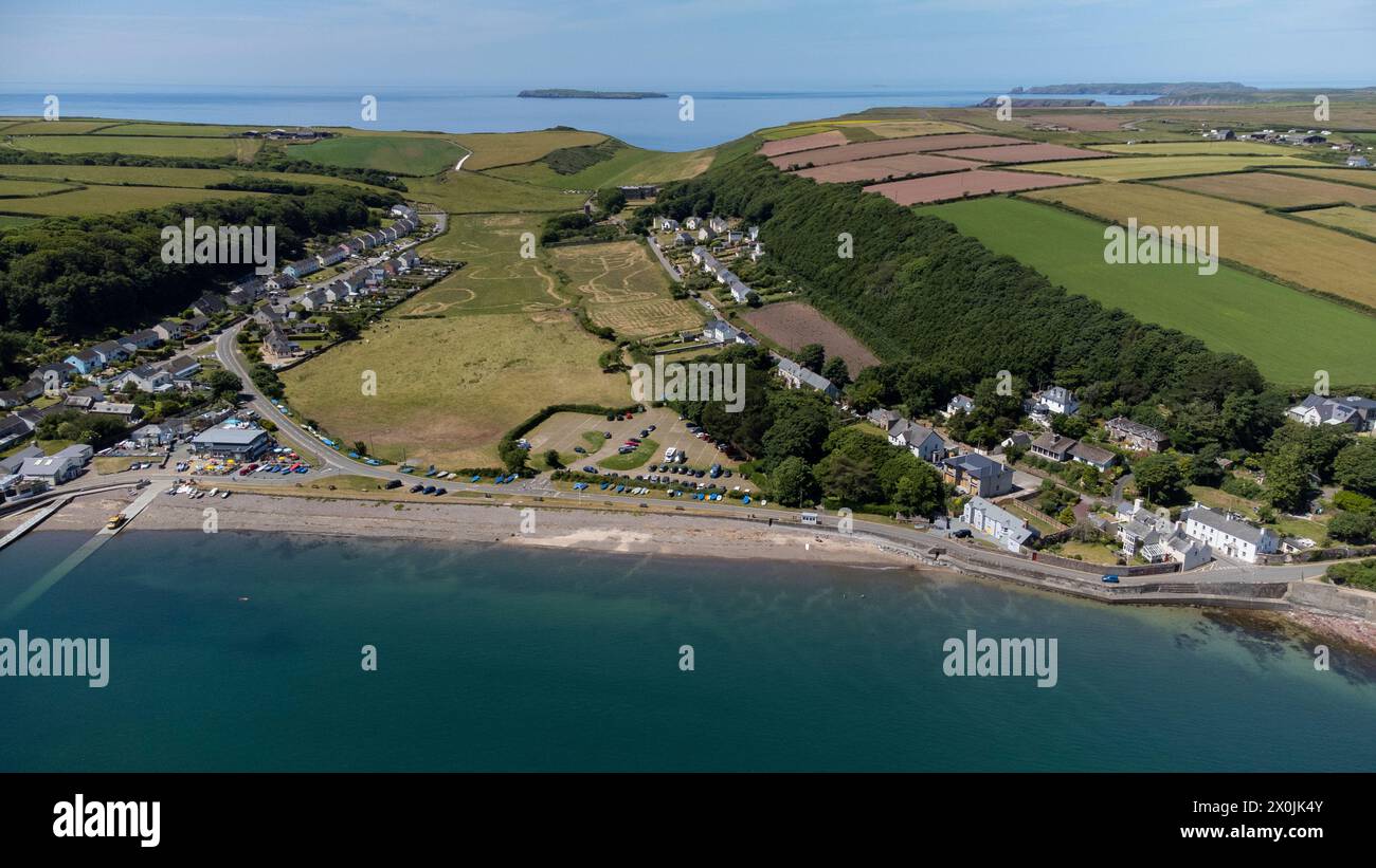 Aerial view of Dale and Dale castle, Pembrokeshire, Wales, UK Stock ...