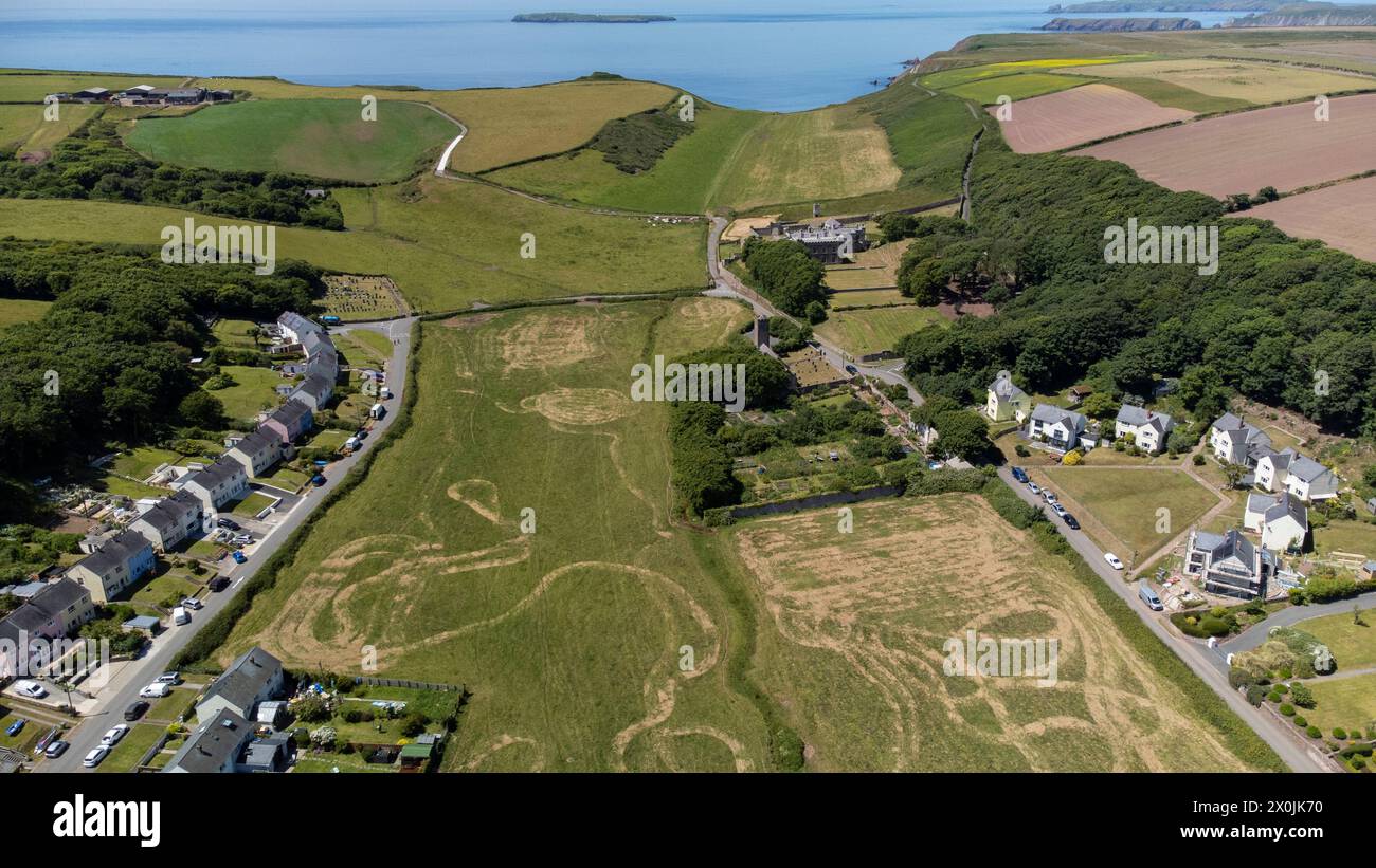Aerial view of Dale and Dale castle, Pembrokeshire, Wales, UK Stock ...