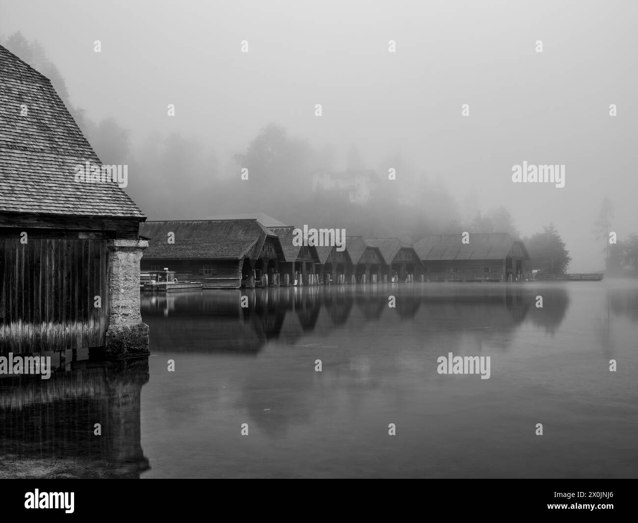 Morning lake mist Black and White Stock Photos & Images - Alamy