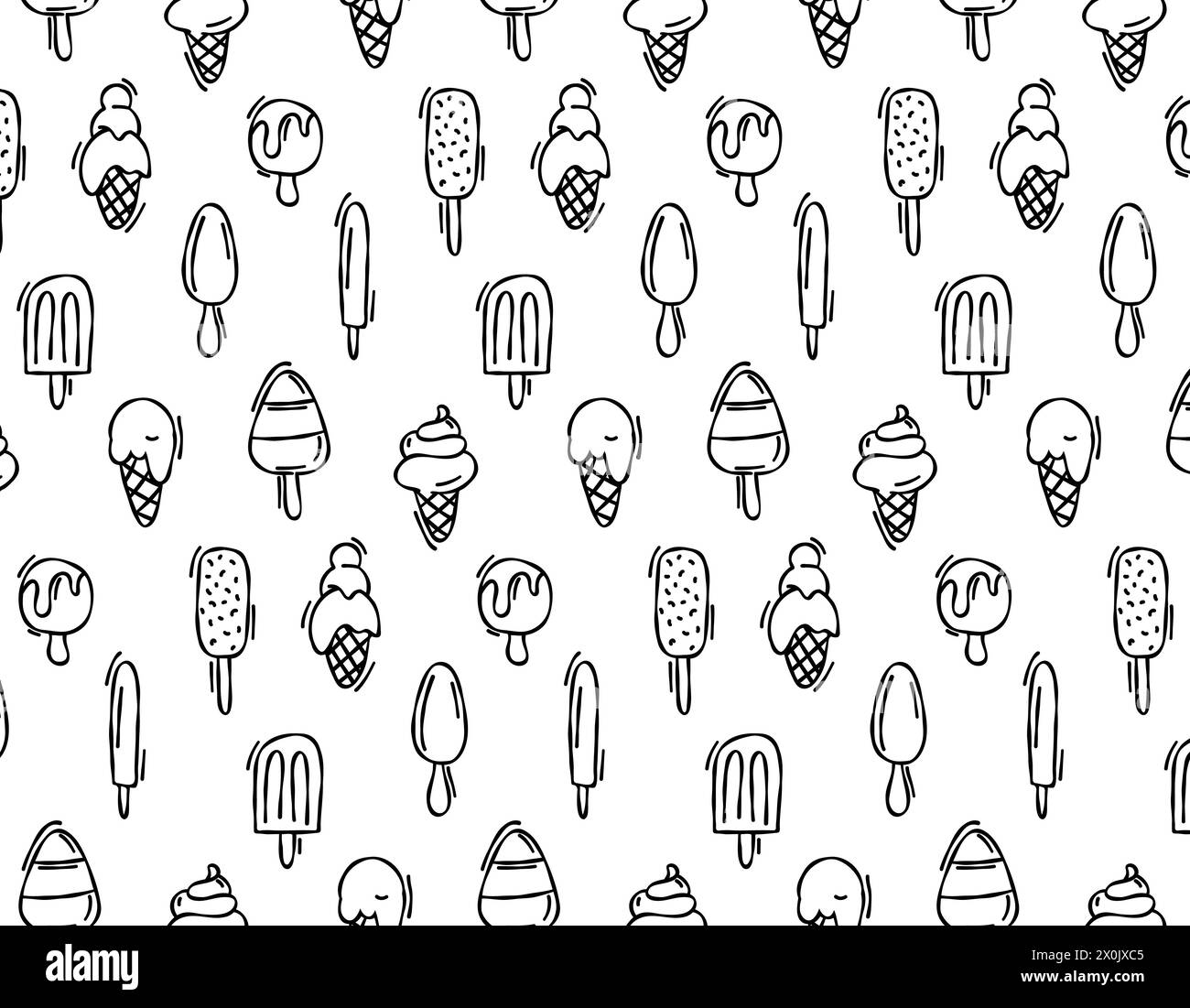 Hand drawn vector seamless pattern of ice cream on a white background ...