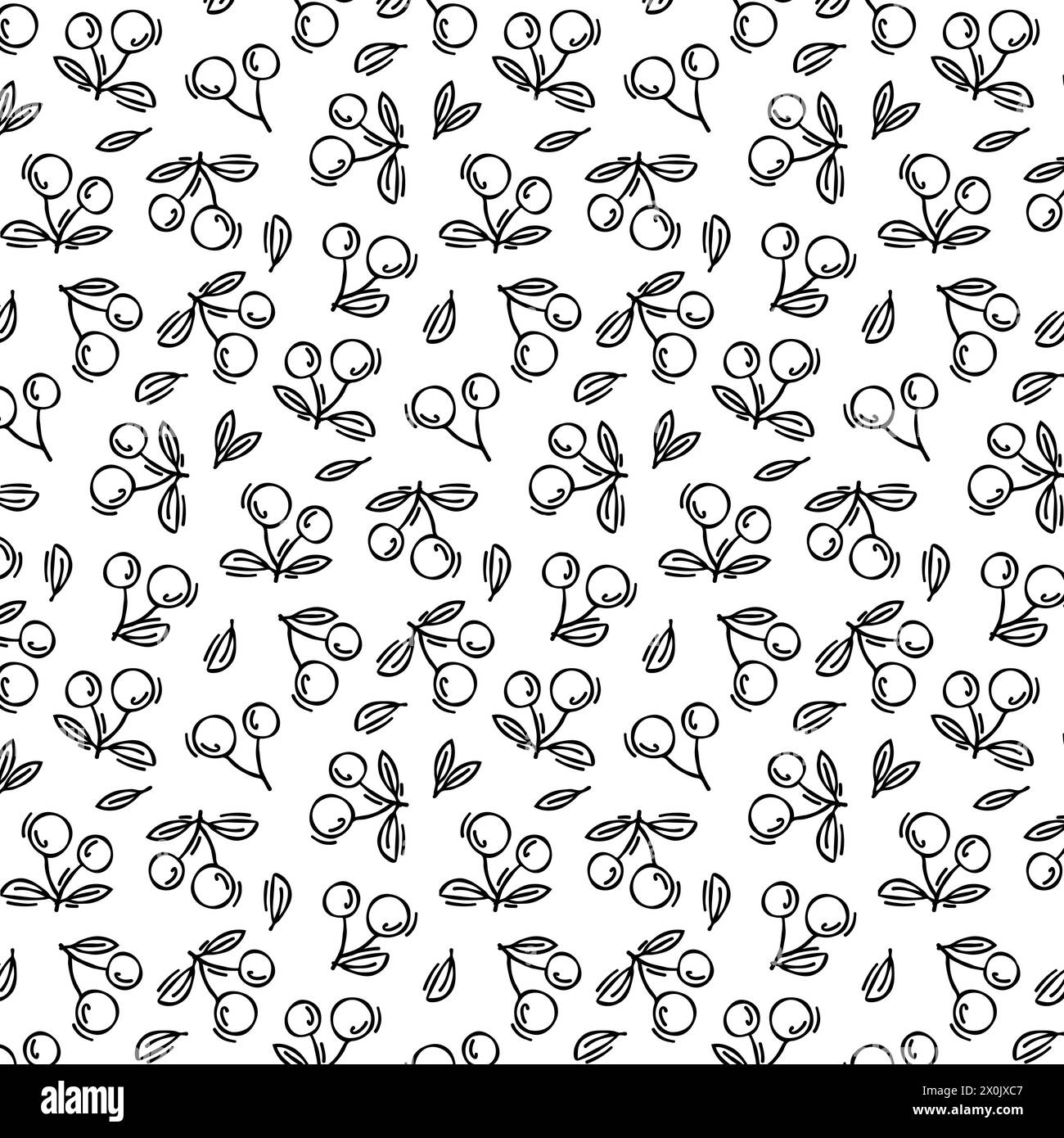 Cute hand drawn cherry seamless pattern in doodle style. Cherry line ...