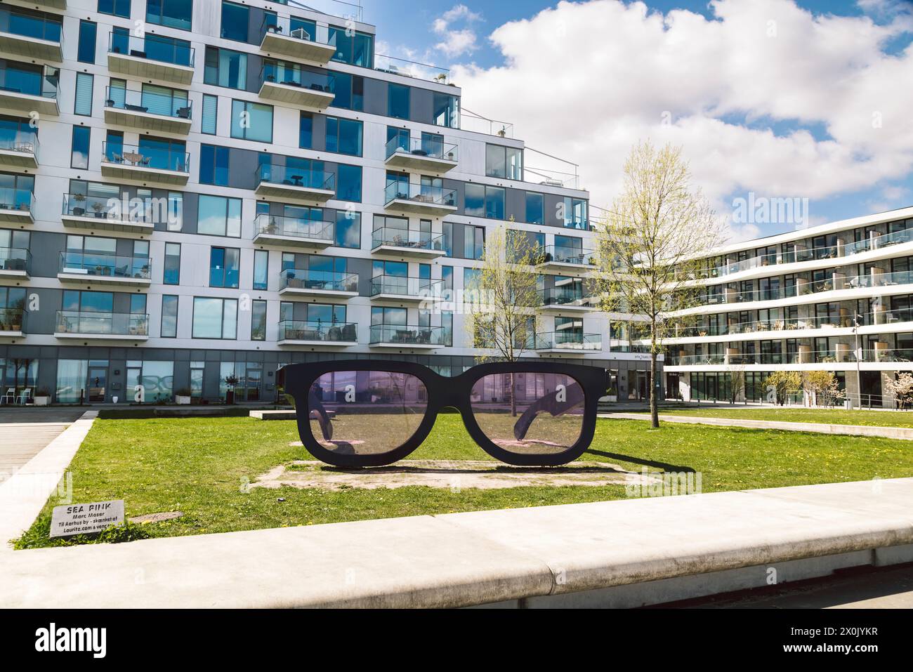 Aarhus, Denmark, New harbor area with modern architecture and art Stock ...
