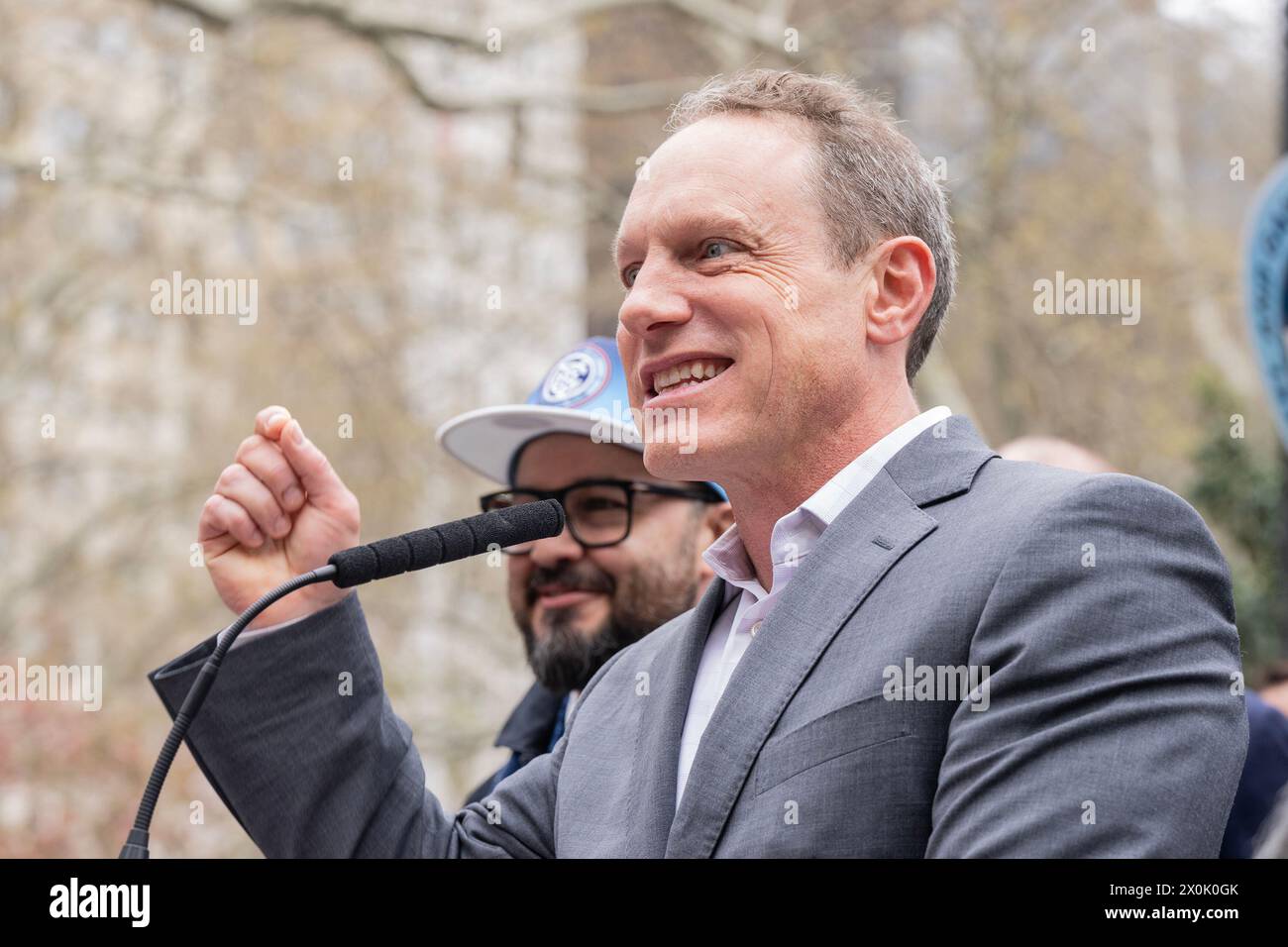 New York, USA. 11th Apr, 2024. Manny Pastreich, President 32BJ speaks ...