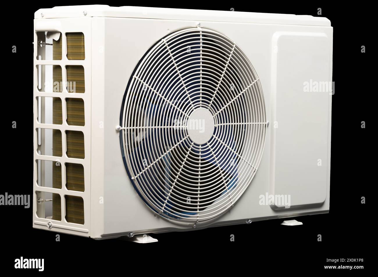 Perspective view of air conditioner compressor isolated on black studio ...