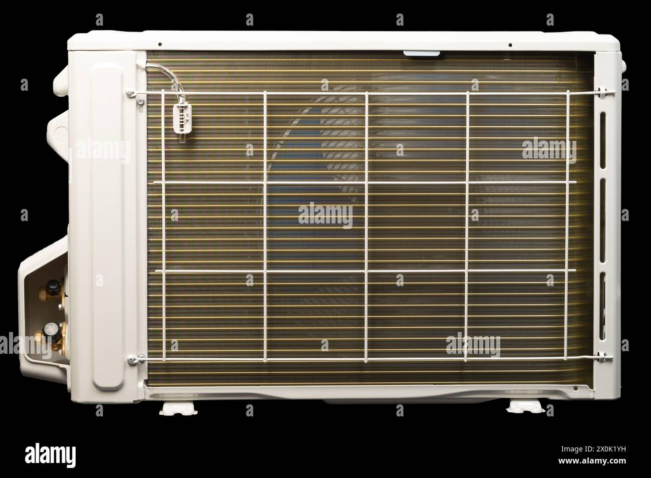 Air conditioner outside unit rear view isolated on studio background ...
