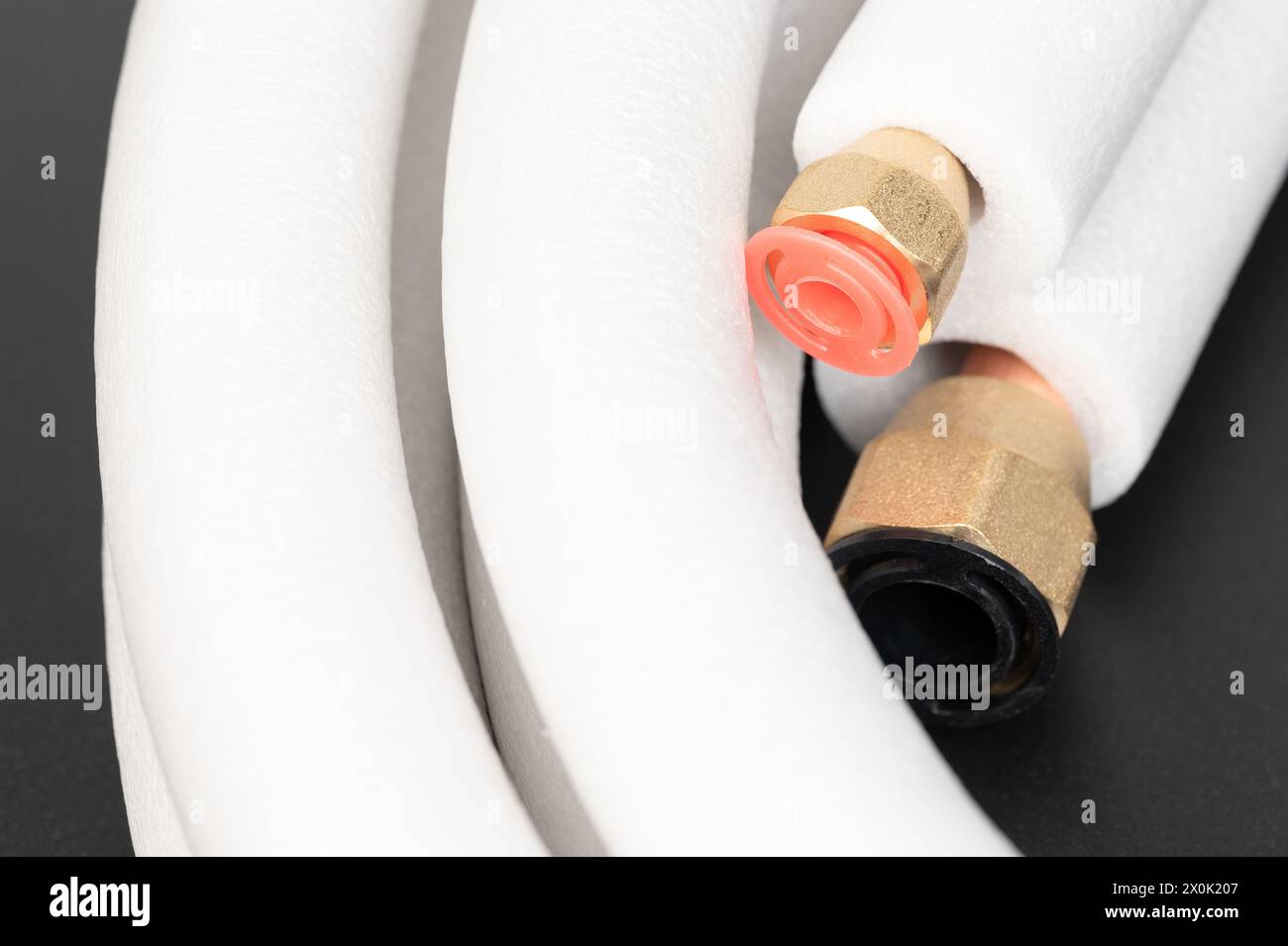 End pipes of air conditioner connection close up view Stock Photo - Alamy