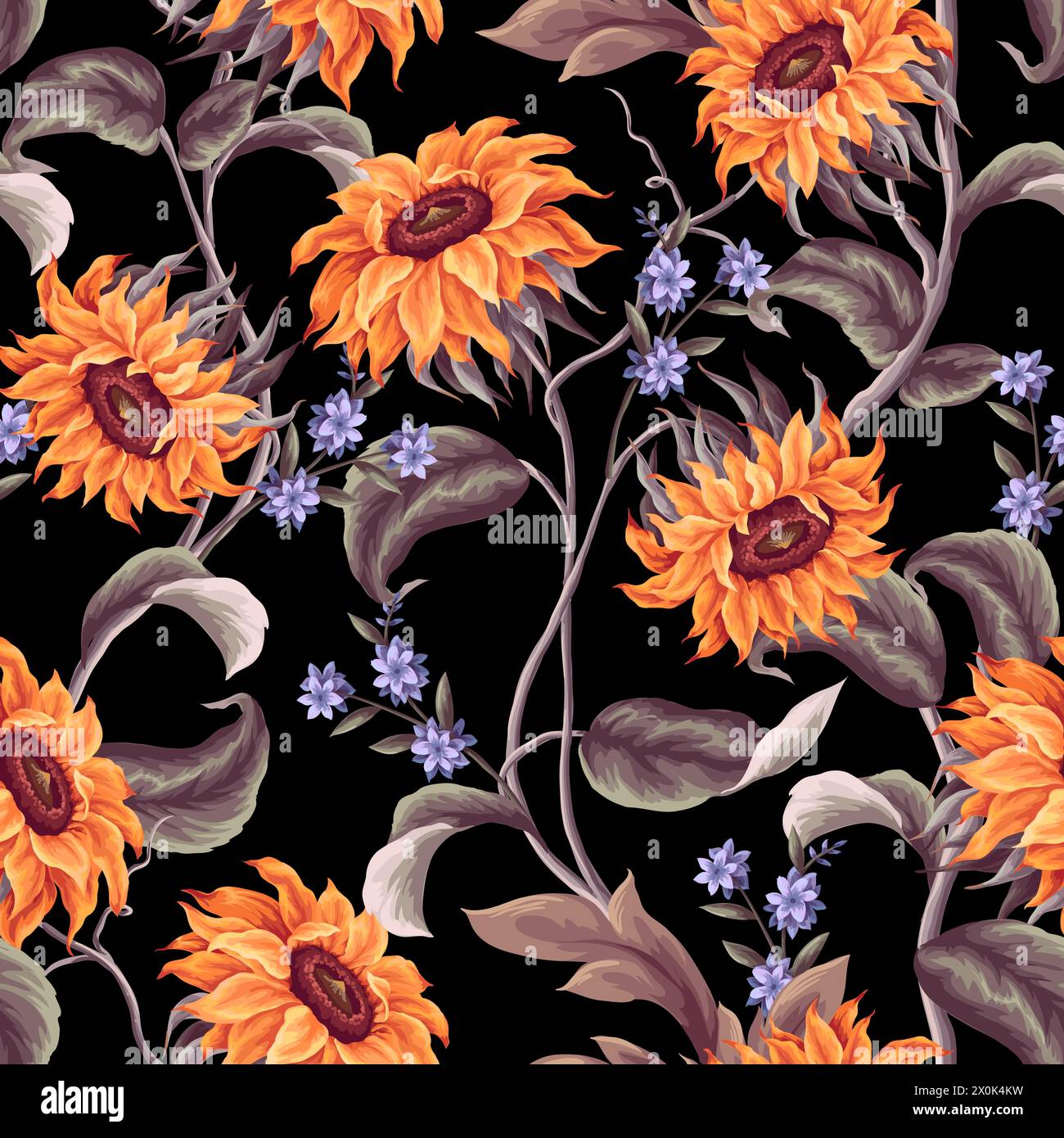 Seamless pattern with sunflowers and other wild flowers. Vector Stock ...