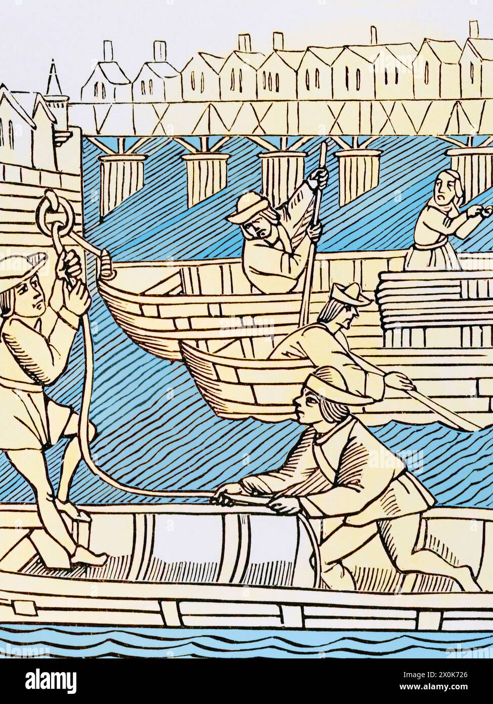 History of France. Toll under the bridges of Paris. Engraving after ...