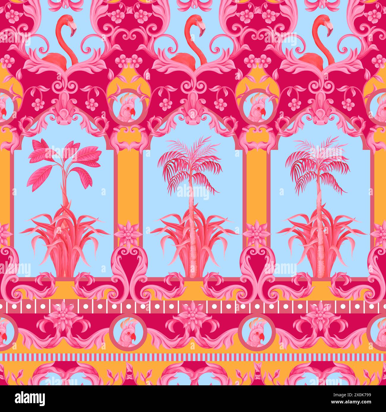 Seamess pattern with tropical and baroque elements. Vector Stock Vector ...