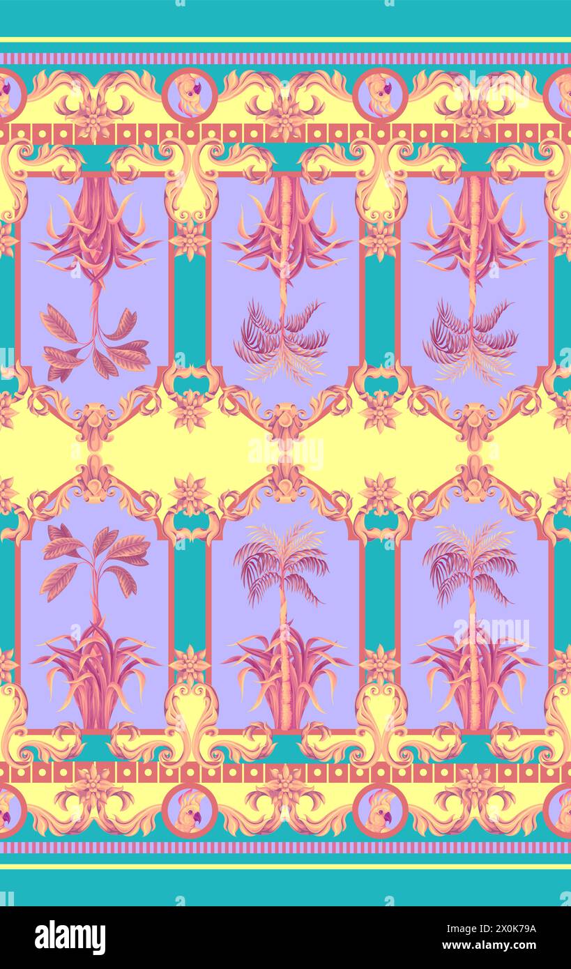 Seamess pattern with tropical and baroque elements. Vector Stock Vector ...