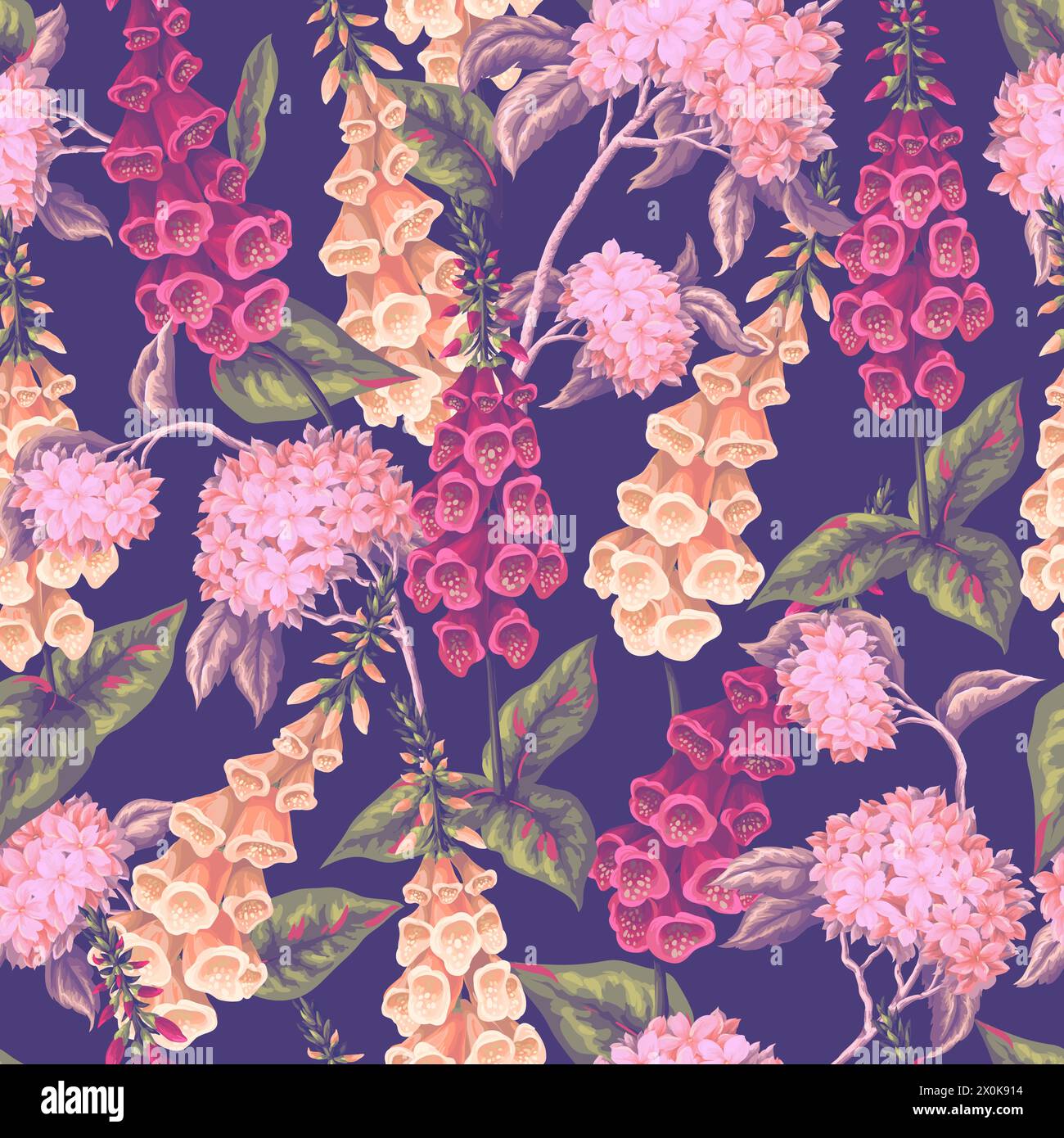 Seamless pattern with foxglove flowers. Vector Stock Vector Image & Art ...