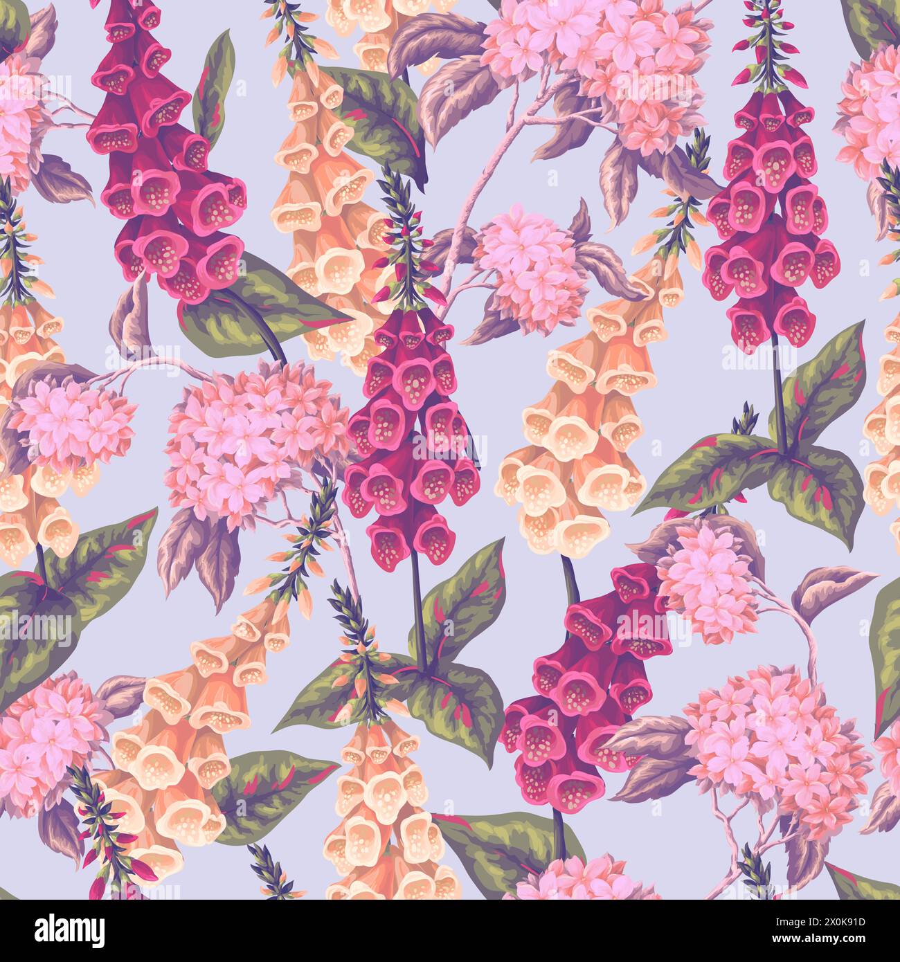 Seamless pattern with foxglove flowers. Vector Stock Vector Image & Art ...