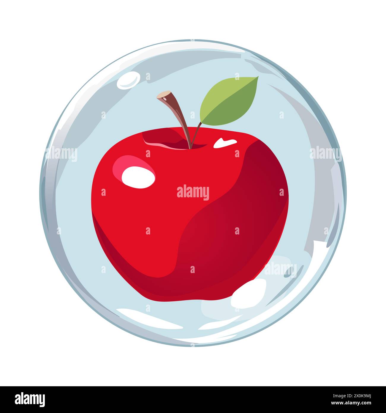 Healthy red apple in air bubble. Isolated vector illustration on white ...