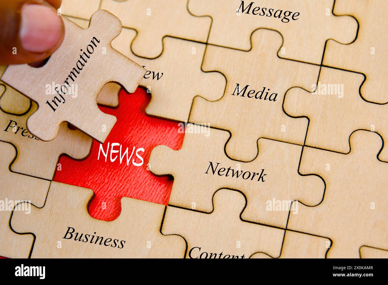 Interlocking puzzle pieces forming the word "NEWS" symbolize the ...