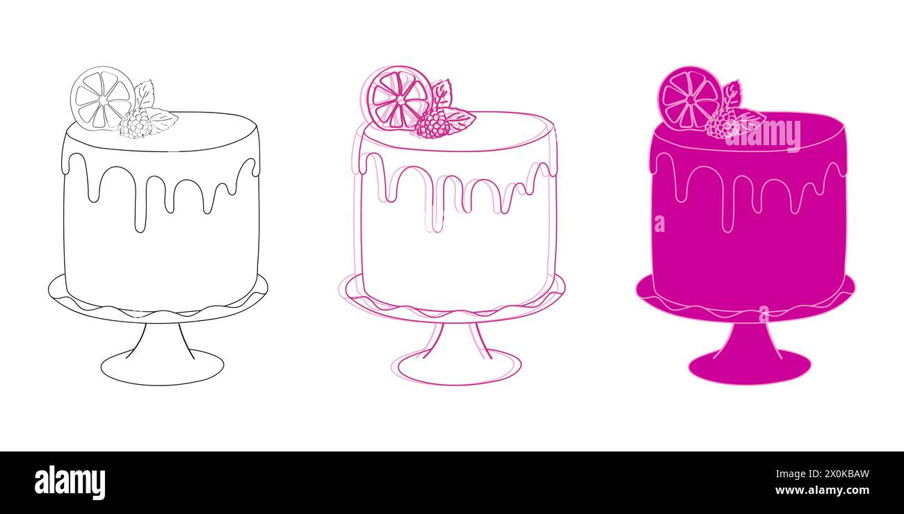 Three cakes with distinct toppings are displayed in this drawing. Cakes ...