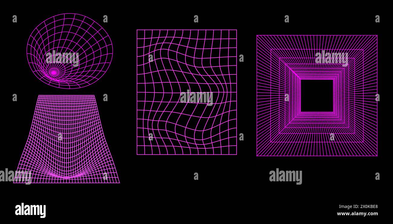 SEt of 3d wire different neon forms in pink color isolated Stock Vector ...