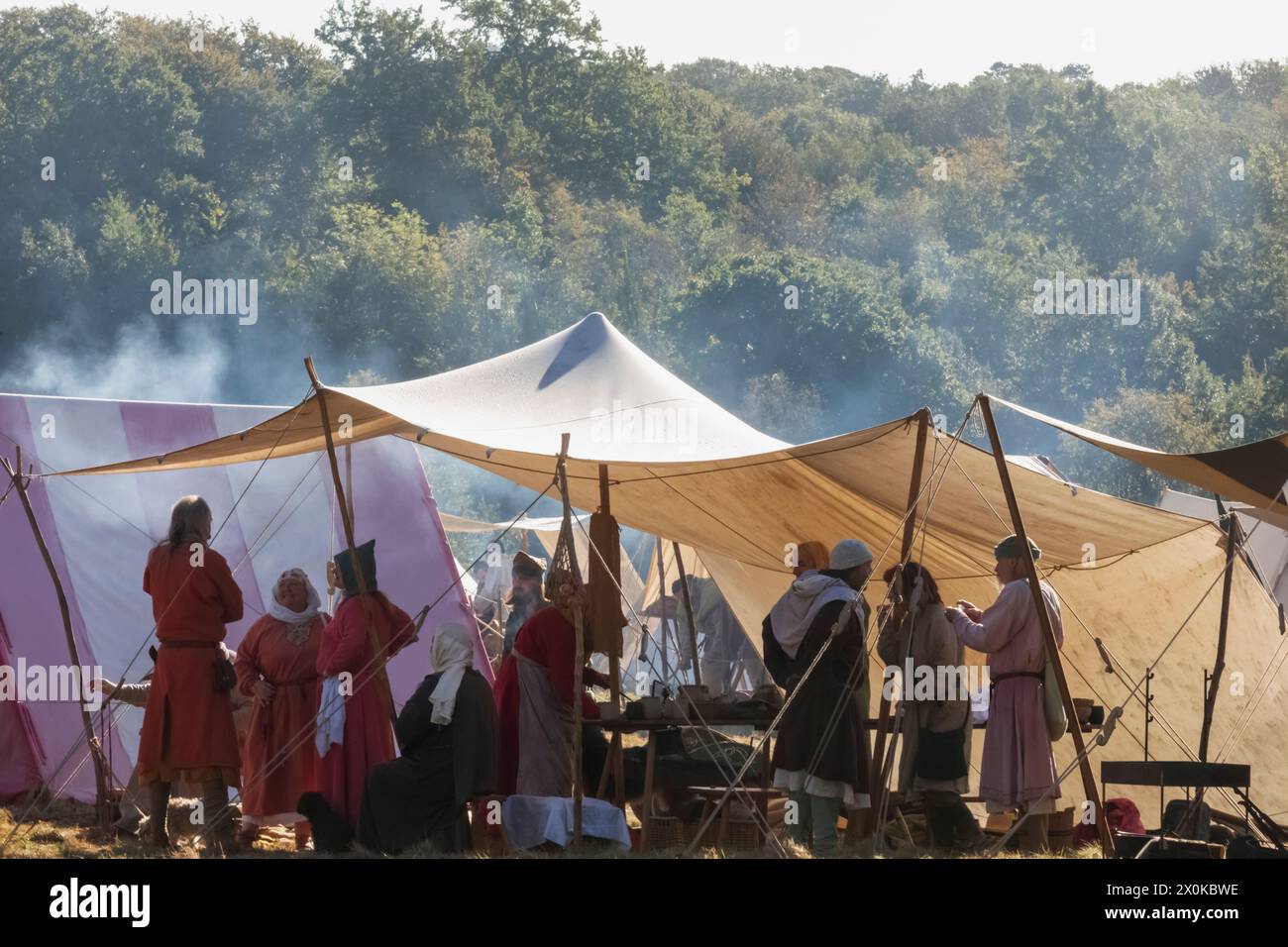 The english encampment with event participants dressed in medieval ...