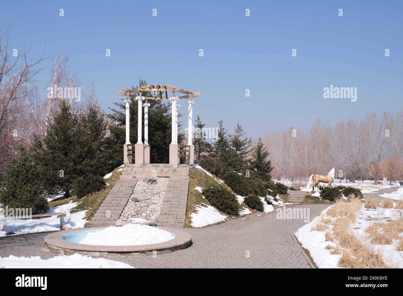 Almaty, Kazakhstan March 17, 2024: Park of first President of Republic ...