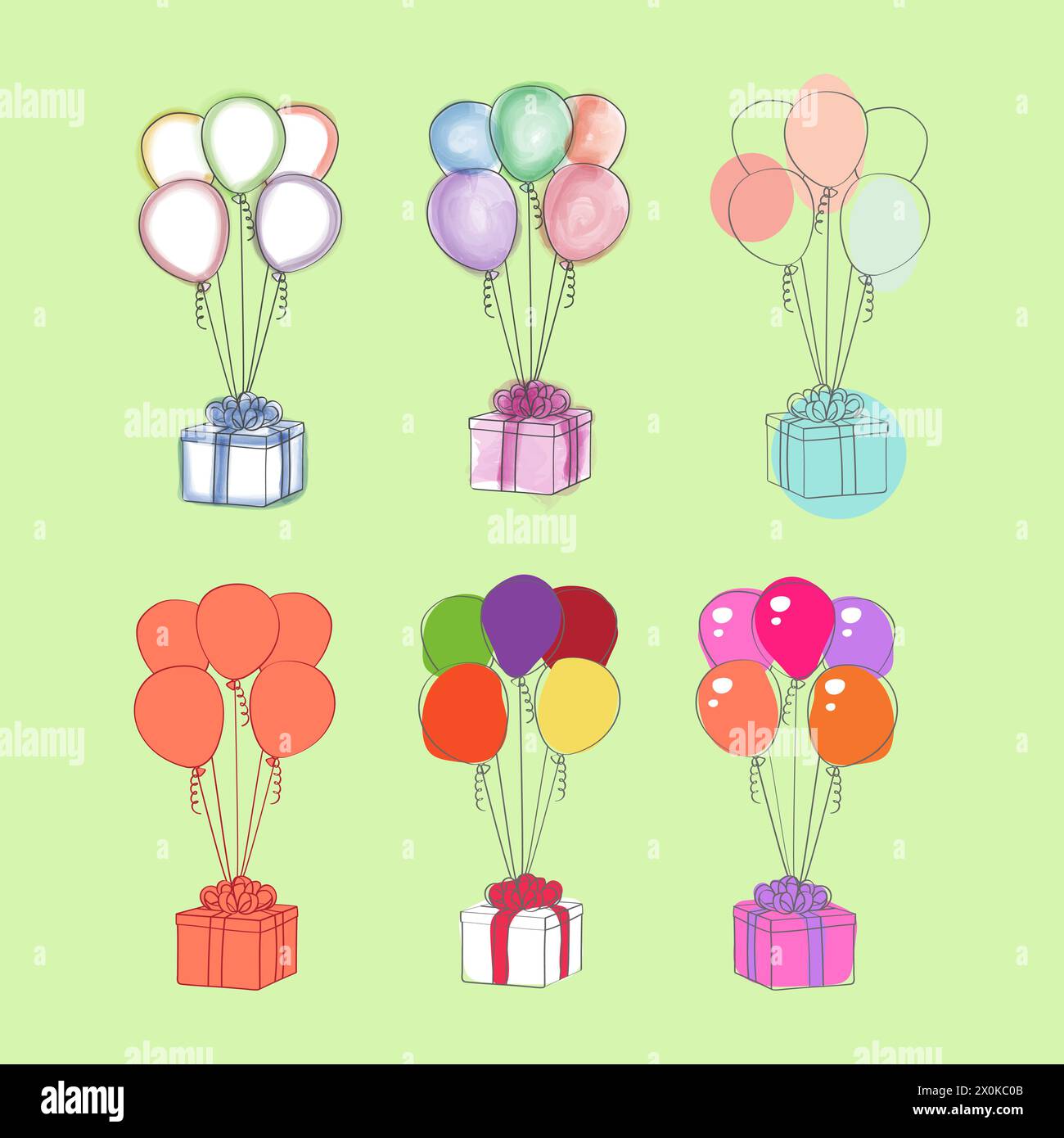 A group of colorful balloons soaring high in the air, carried by the ...